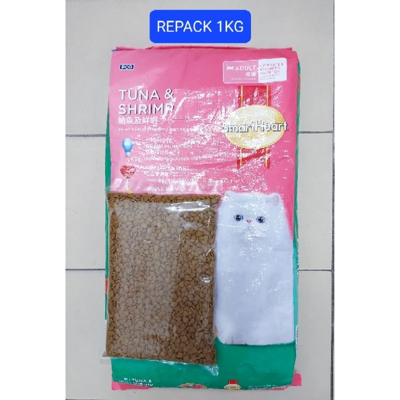 😸smart heart tuna shrimp 1kg REPACK cat food makanan kucing smart heart ...