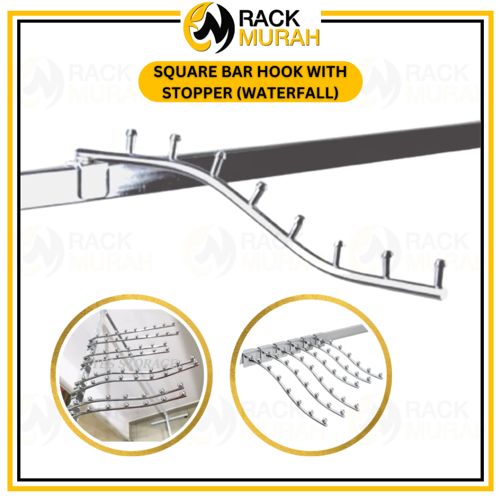 THICK HEAVYDUTY SQUARE BAR HOOK / BESI SANGKUT BAJU TEBAL WITH STOPPER ...