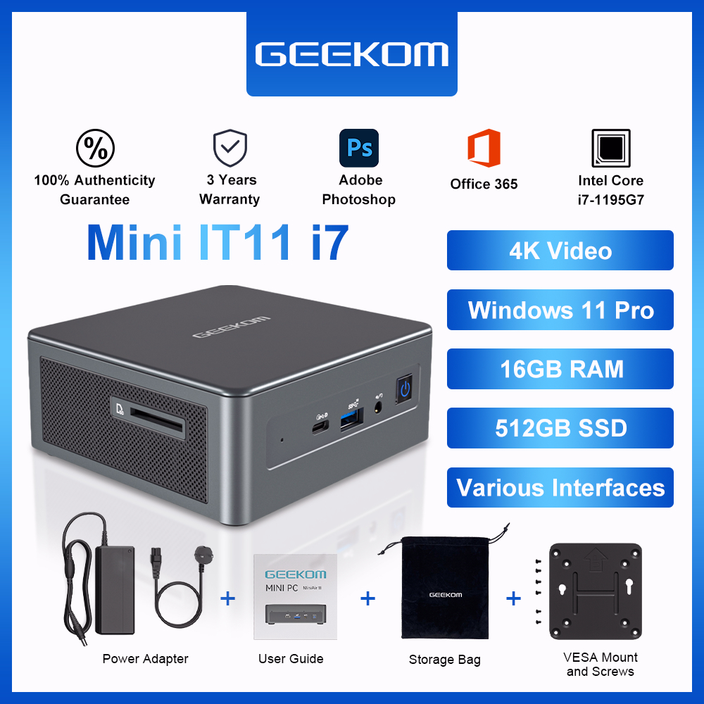 Mini PC, GEEKOM Mini IT11, Intel Core i7-11390H (4 Cores 8 Thread, Up ...