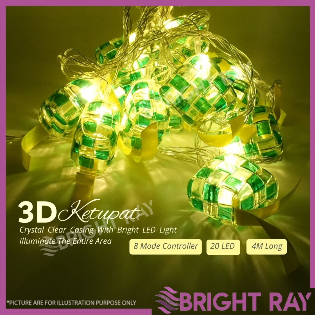 [Raya Sale] 20L 4M 3D Crystal Ketupat LED Chasing Decoration Lights ...