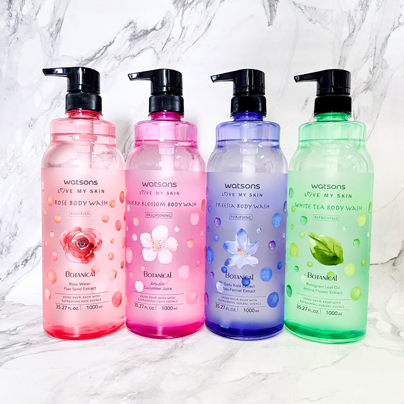 WATSONS Body Wash Rose/Cherry Blossom/Freesia/White Tea (1L per Bottle ...