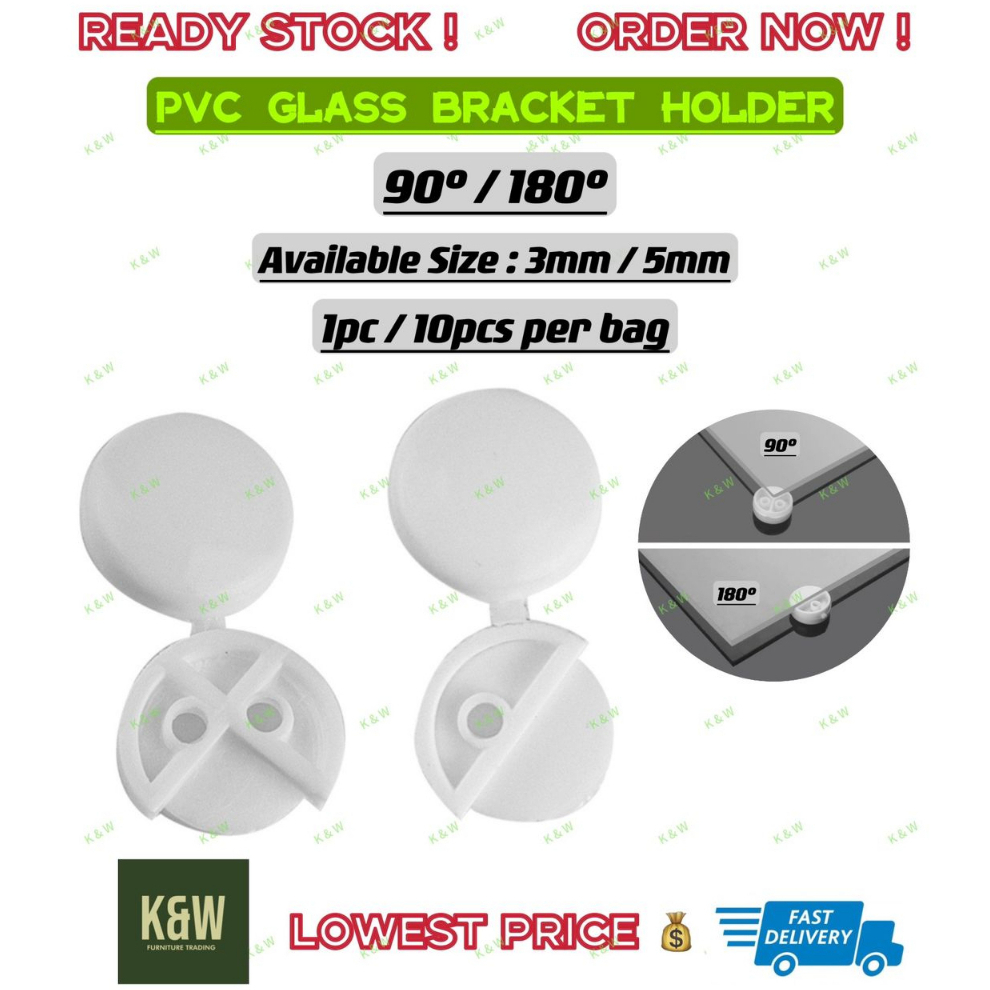 90° 180° White Plastic PVC Glass Bracket Holder Mirror Clip Akesesori ...