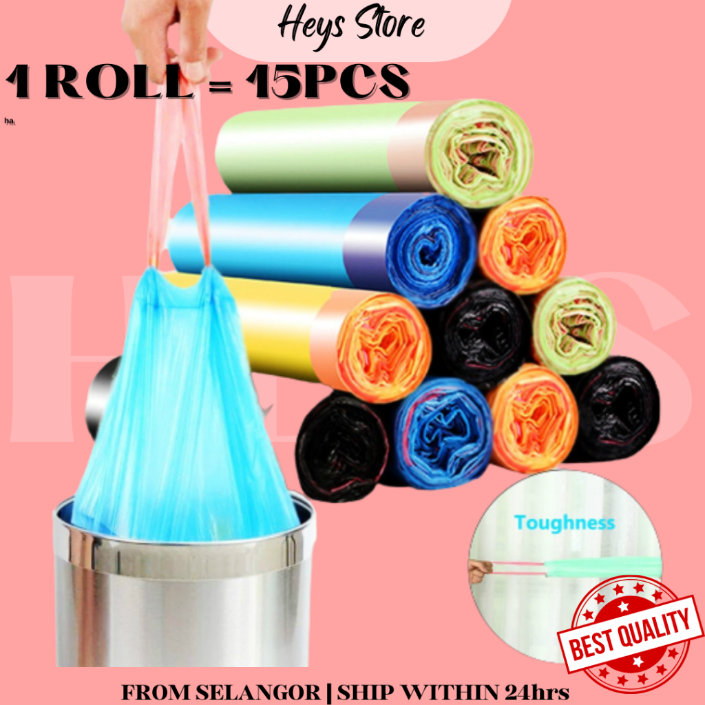 5Rollx15pcs Automatic Closing Tie On Garbage Bag With Rope Easy Pull ...