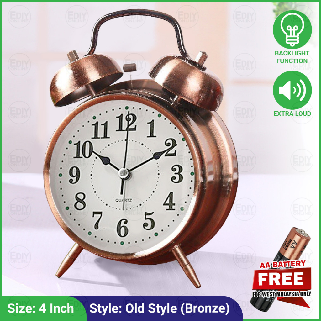 4"Classic Retro Quartz Alarm Clock Loud Sound Twin Bell Analogue Desk ...