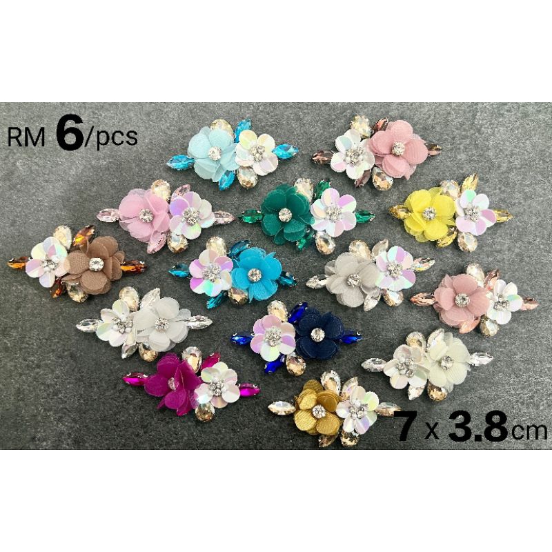 Flower 3d patch with Chunky beads//bunga 3d dengan diamond/tampal/iron ...