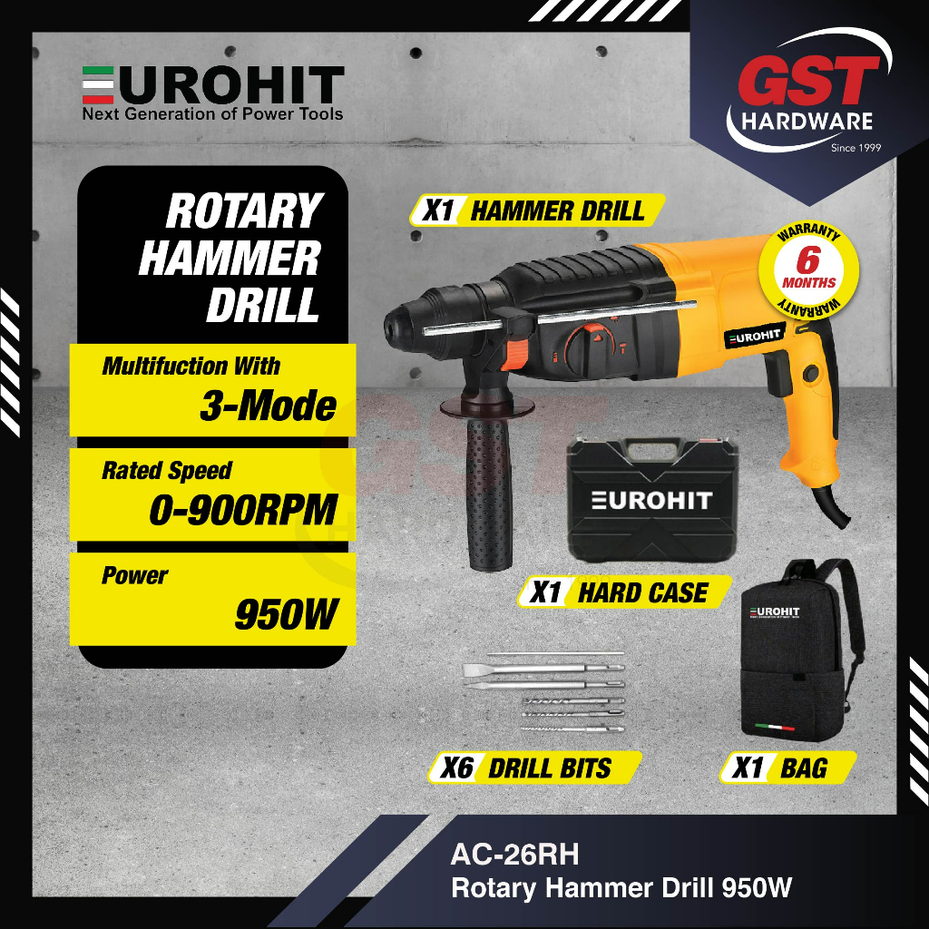 Eurohit Rotary Hammer Drill 950W AC-26RH 3in1 Rotary Hammer Drill ...