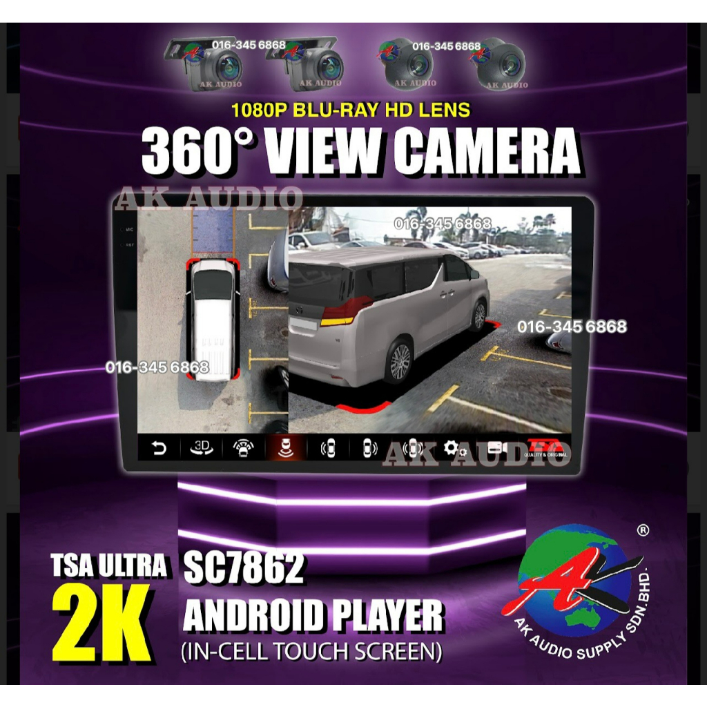 TSA 360 Bird View Camera System Ultra Car Android Player New Model Series 2K Screen 8 Core ...