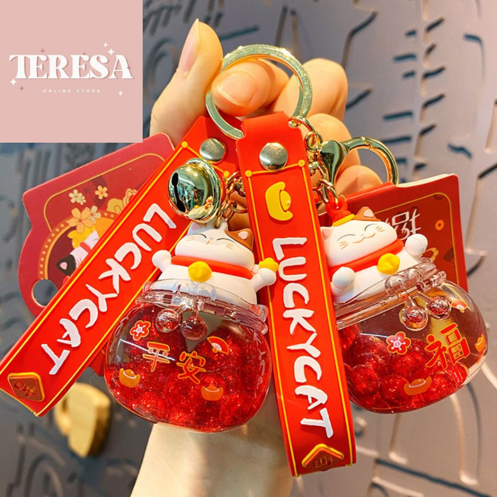 【TERESA】A51 招财猫流体钥匙扣 | Rantai Kunci Kucing Bertuah Cecair | Lucky Cat ...