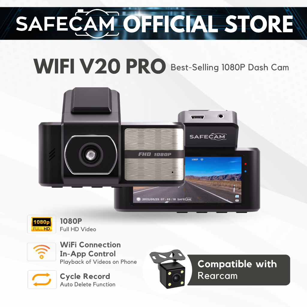 SAFECAM V20 Pro Front Rear Cam Dual Cameras Full HD 1080P WIFI Dashcam ...