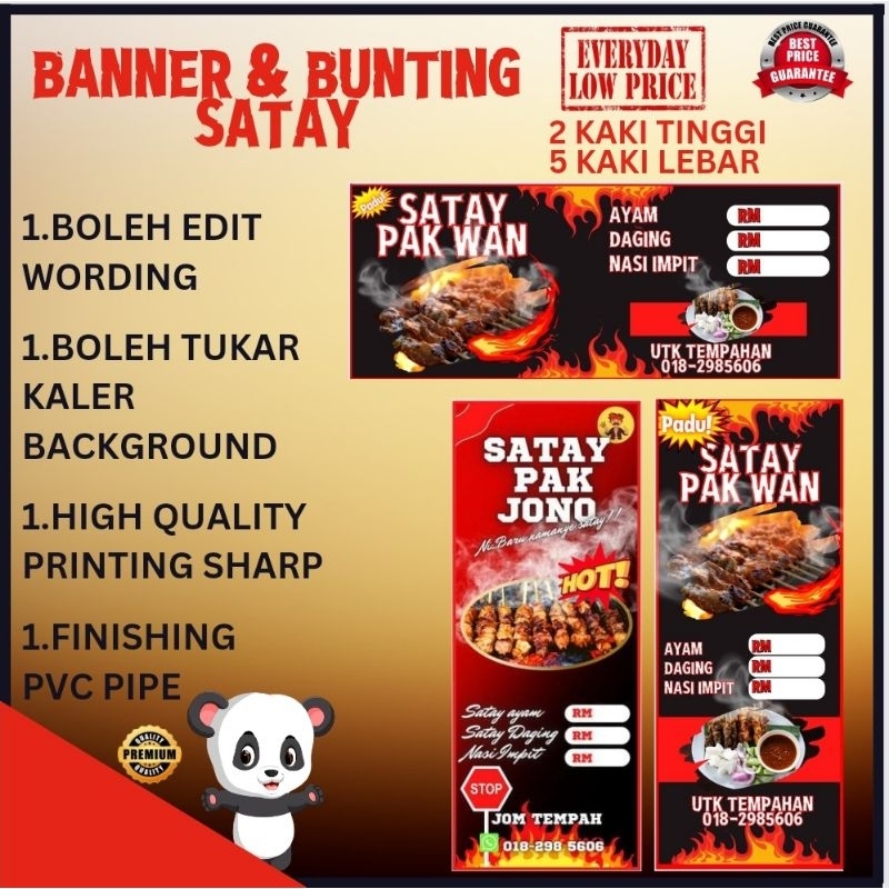 banner bunting niaga murah satay sate kepak ayam Madu chicken wing siap design saiz 2*5 & 2*4 ...