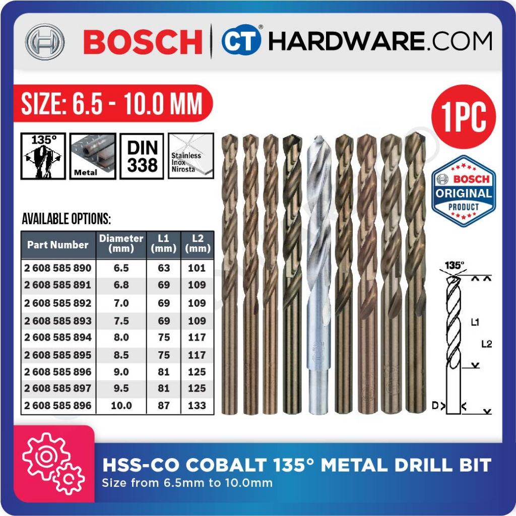 BOSCH HSS-G COBALT DRILL BIT 135° METAL DRILL BIT SIZE 6.5MM TO 10.0MM ...