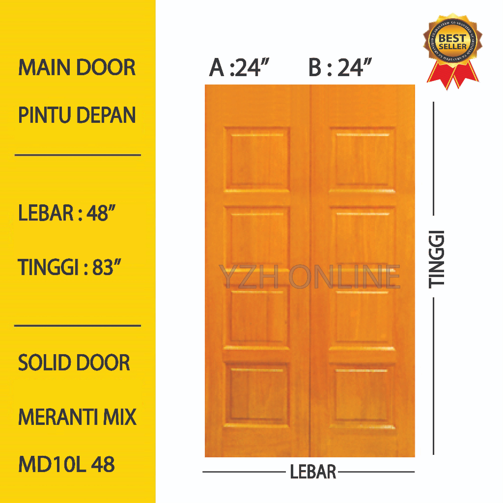 Pintu Kayu Depan Rumah Solid Wooden Door Double Leaf 48 / 52 x 83 ...