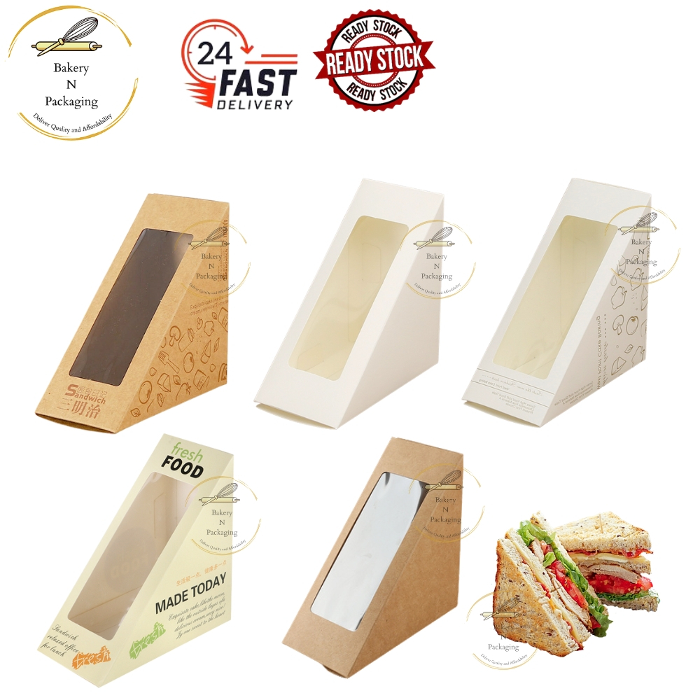 25pcs Disposable Triangle Sandwich Box with Window Food Packaging Kraft ...