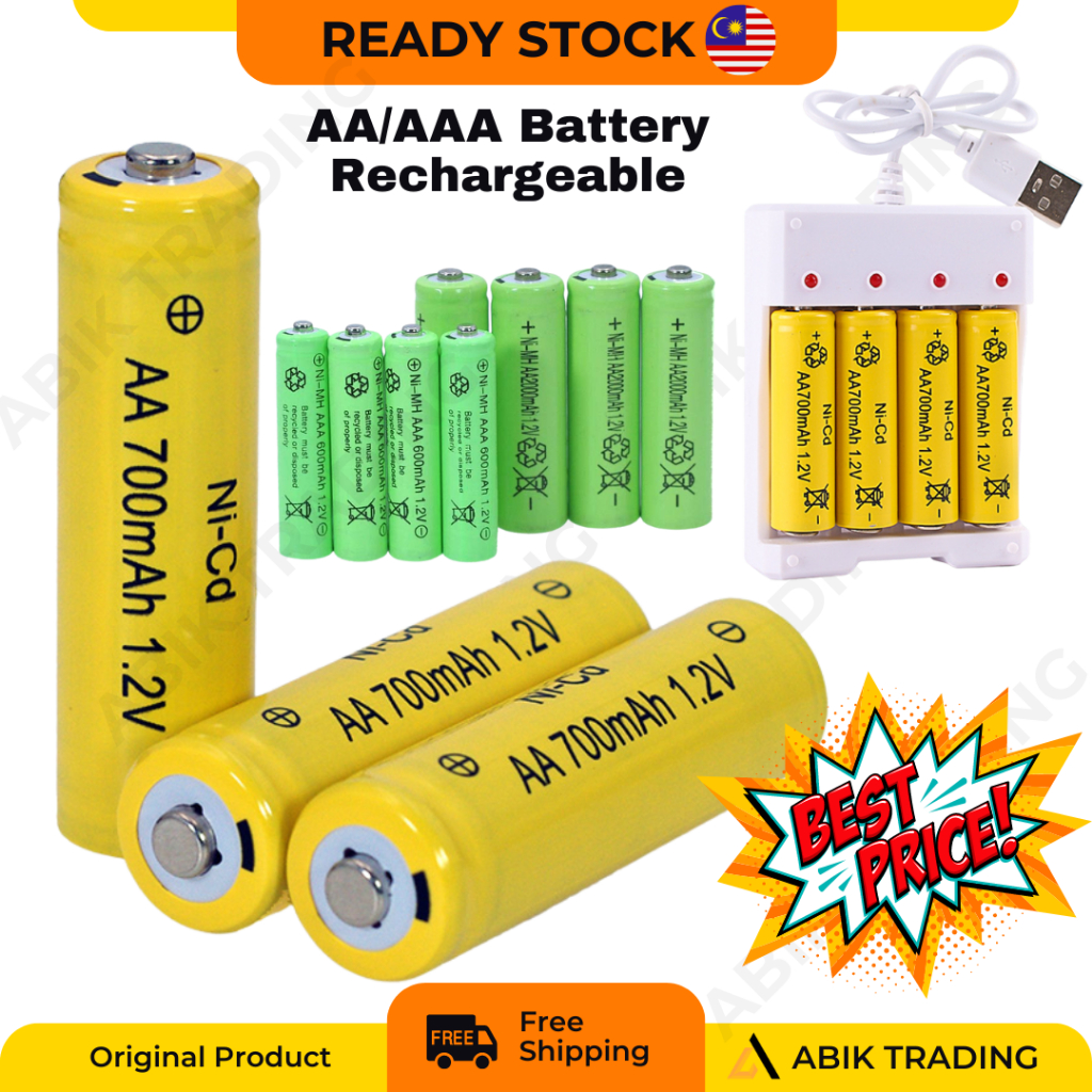 1.2V Ni-MH Ni-CD AA/AAA battery 600mAh 700mAh Rechargeable 3A 2A Bateri | Shopee Malaysia