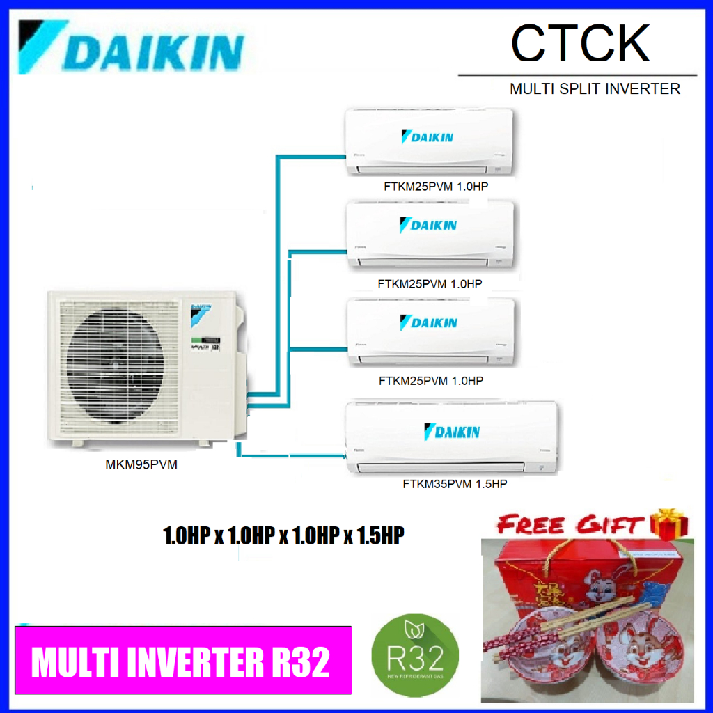 DAIKIN R32 MULTI-SPLIT INVERTER WALL MOUNTED -MKM Series (MKM95PVM ...