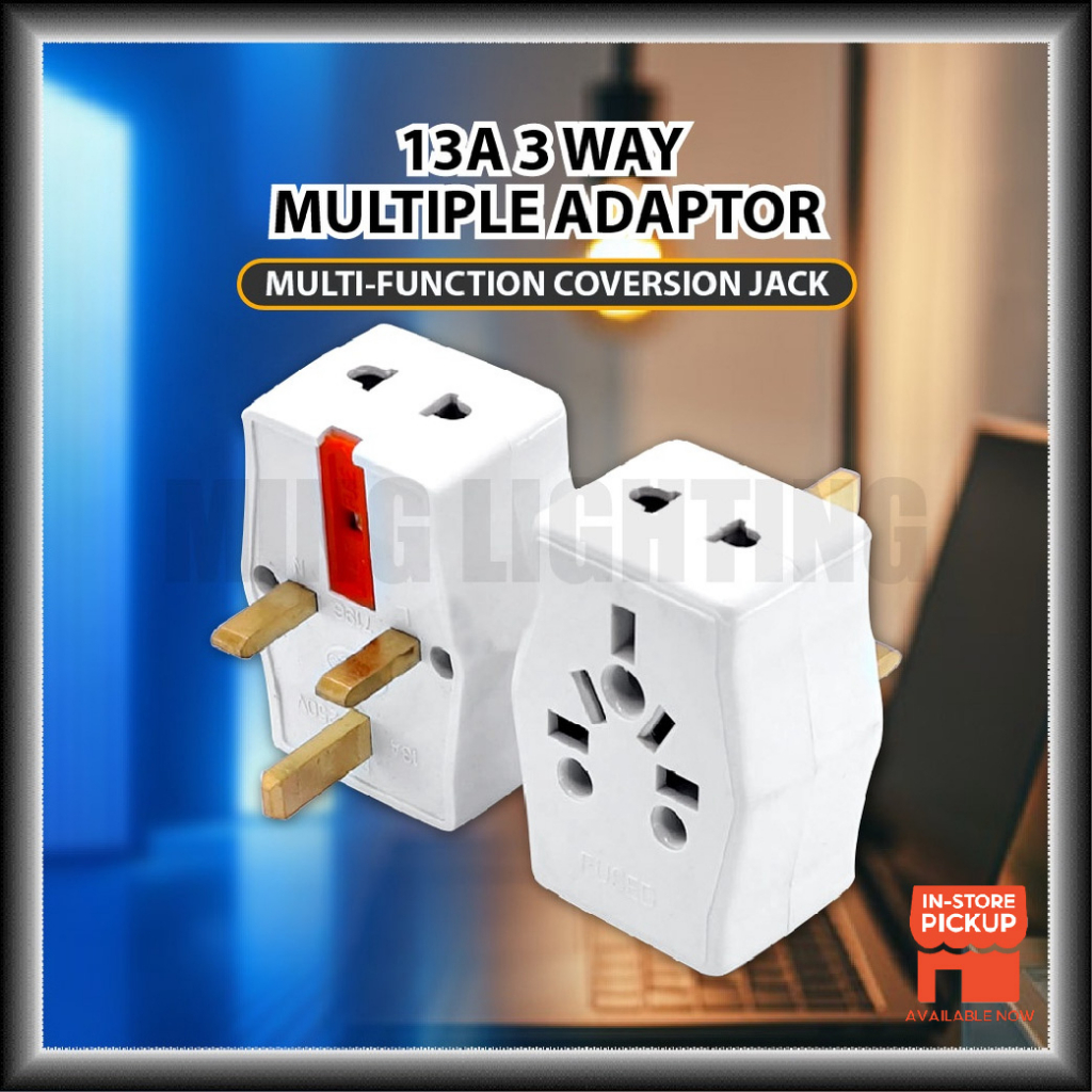 13A 3 Way Universal Adaptor UK Plug Multi Adapter Socket Charger Travel ...