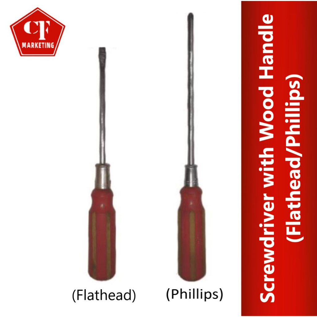 Screwdriver with Wood Handle (Flathead/Phillips) | Shopee Malaysia