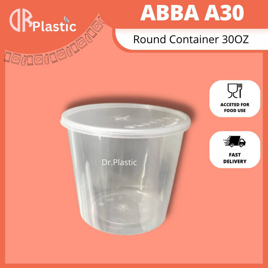 Round Disposable Plastic Food Container ( 50pcs± ) 30 oz - ABBAWARE A30 ...