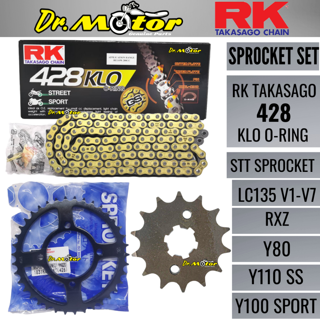 428 RK JAPAN KLO ERO ORING CHAIN RANTAI GOLD EMAS STT SPROCKET SPOCKET ...