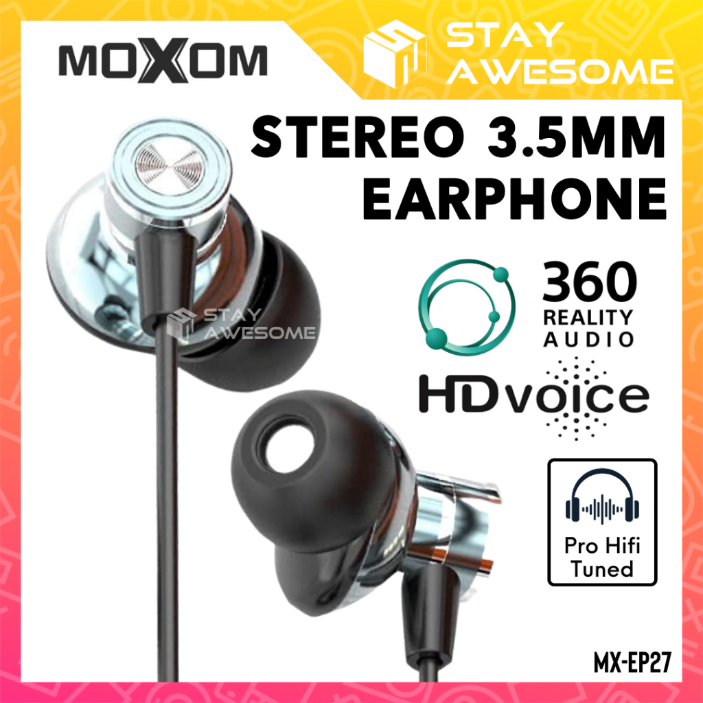 MOXOM In Ear Earphone With Mic 3.5mm Wired Original Bass Stereo Music ...