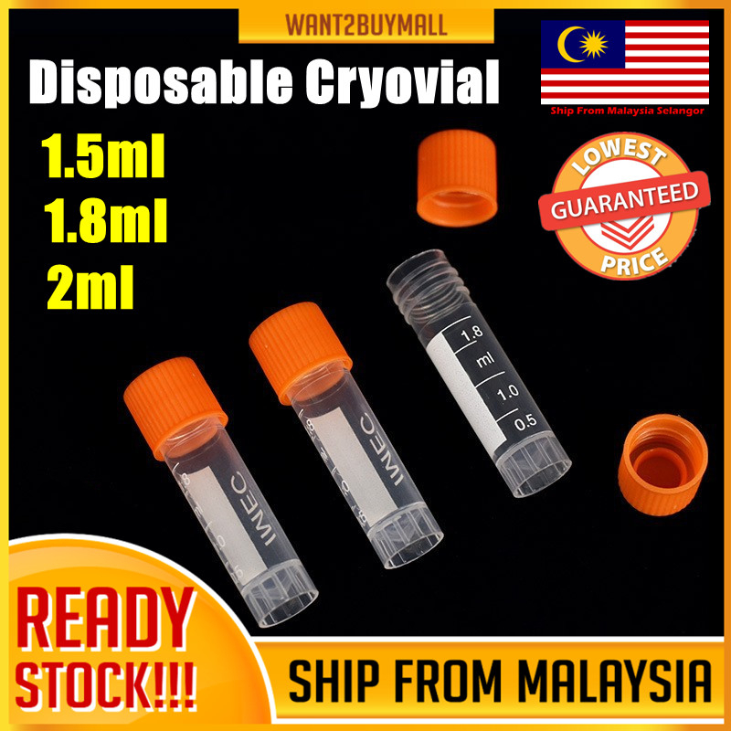 🇲🇾 1.5ml 1.8ml 2ml Cryotube Cryovial PP Tubes Vial With Screw Seal Cap Conical Bottom Plastic ...
