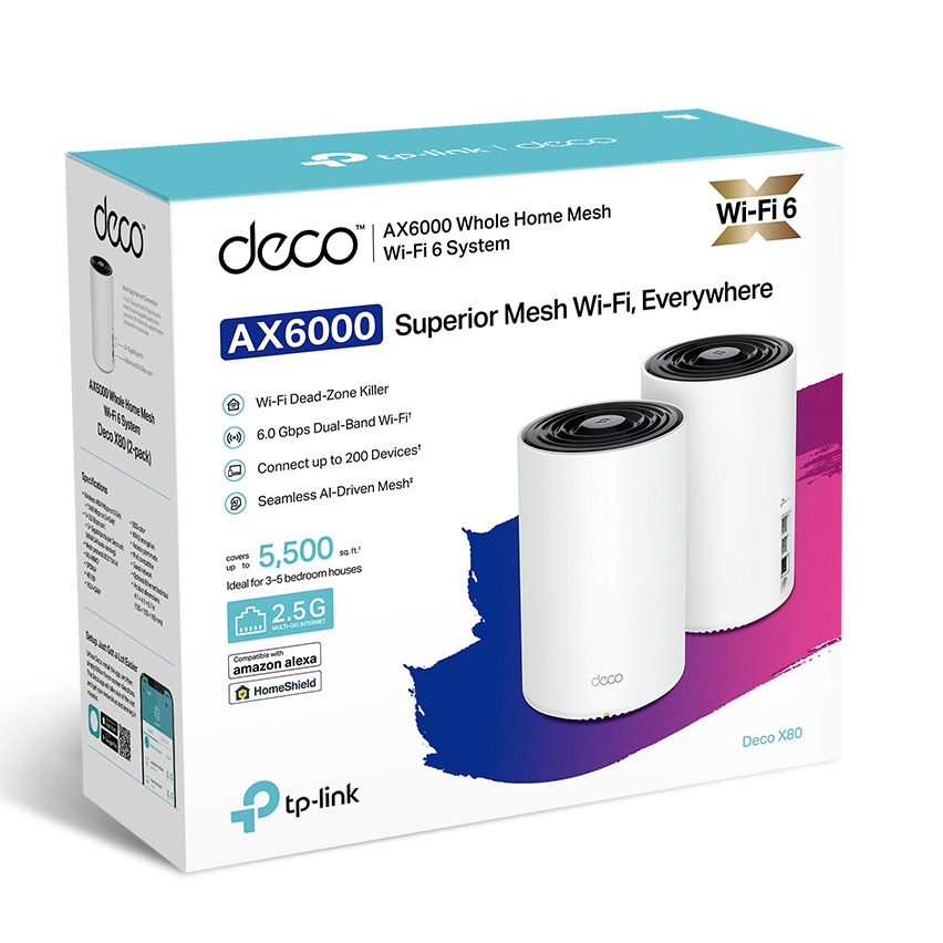 TP-Link Deco X80 AX6000 2.5G Ethernet WiFi 6 Dual Band Ai-Driven Mesh Wi-Fi Wireless AX WiFi6 ...