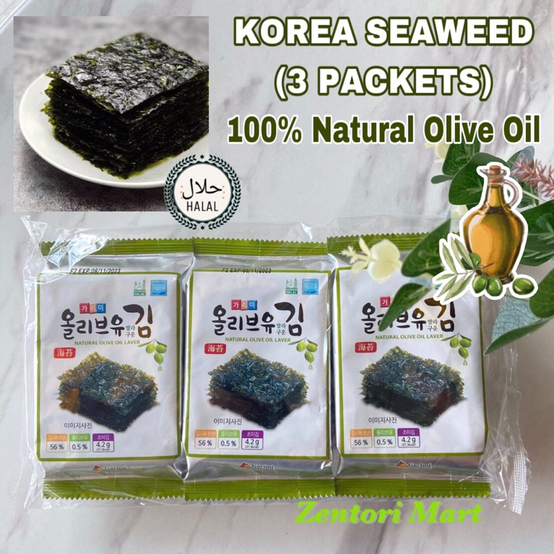 [HALAL] KOREA GARIMI Natural Olive Oil Laver/Seaweed Ready-to-Eat Snack ...