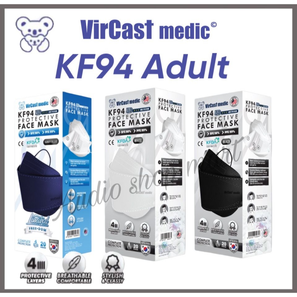 Vircast Medic Protective 4 Ply KF94 (20pcs/box) White/ Black/ Denim ...