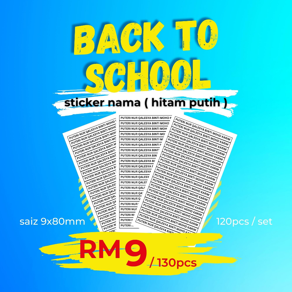 {STICKER SEKOLAH 4} STICKER NAMA HITAM PUTIH KERTAS BERKUALITI | Shopee ...