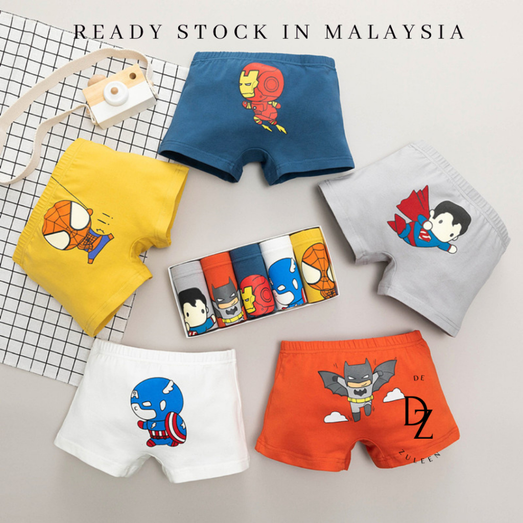 【READY STOCK】5PCS Cotton BOYS Underwear Cartoon SuperHero Breathable ...