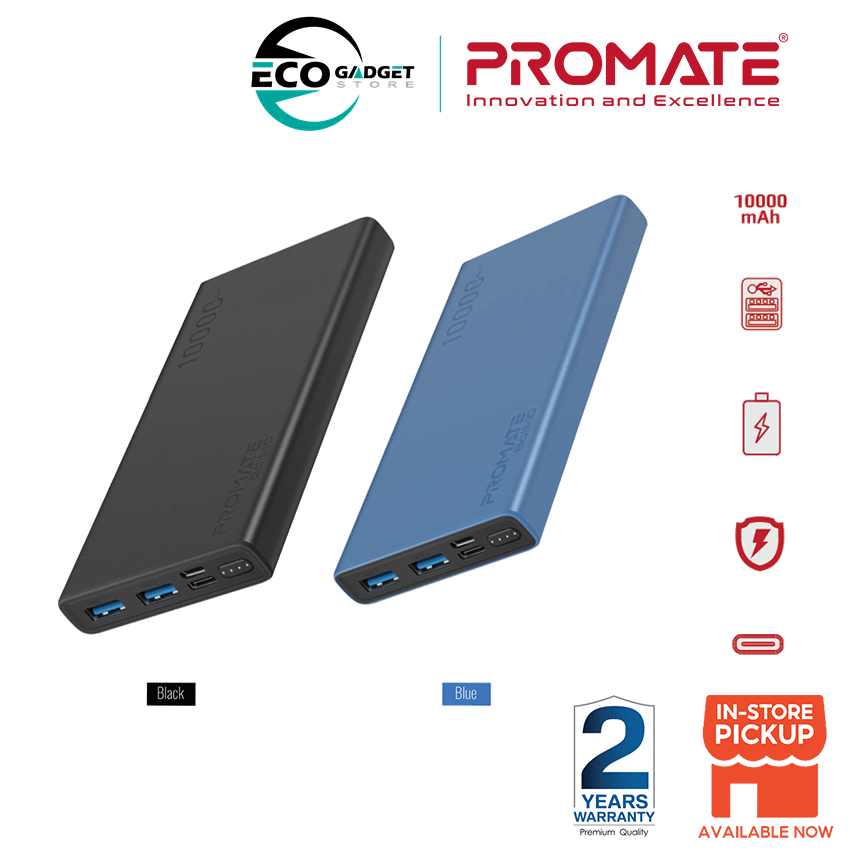 PROMATE Bolt-10 10000mAh (37Wh) Compact Smart Charging Power Bank with ...