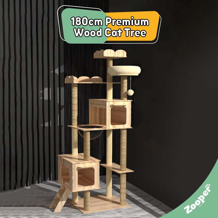 180cm Premium Solid Wood Cat Tree House Cat Condo Bed Scratcher House ...