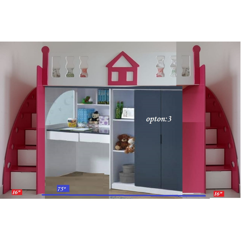 8.9ft Length, QUEEN SIZE Loft Bed With Double Staircases, Study D ...