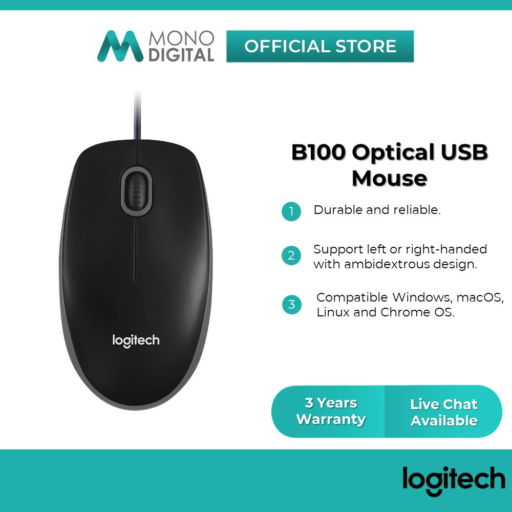 Logitech Wired Mouse B100 / M100r with USB Connectivity, Optical ...