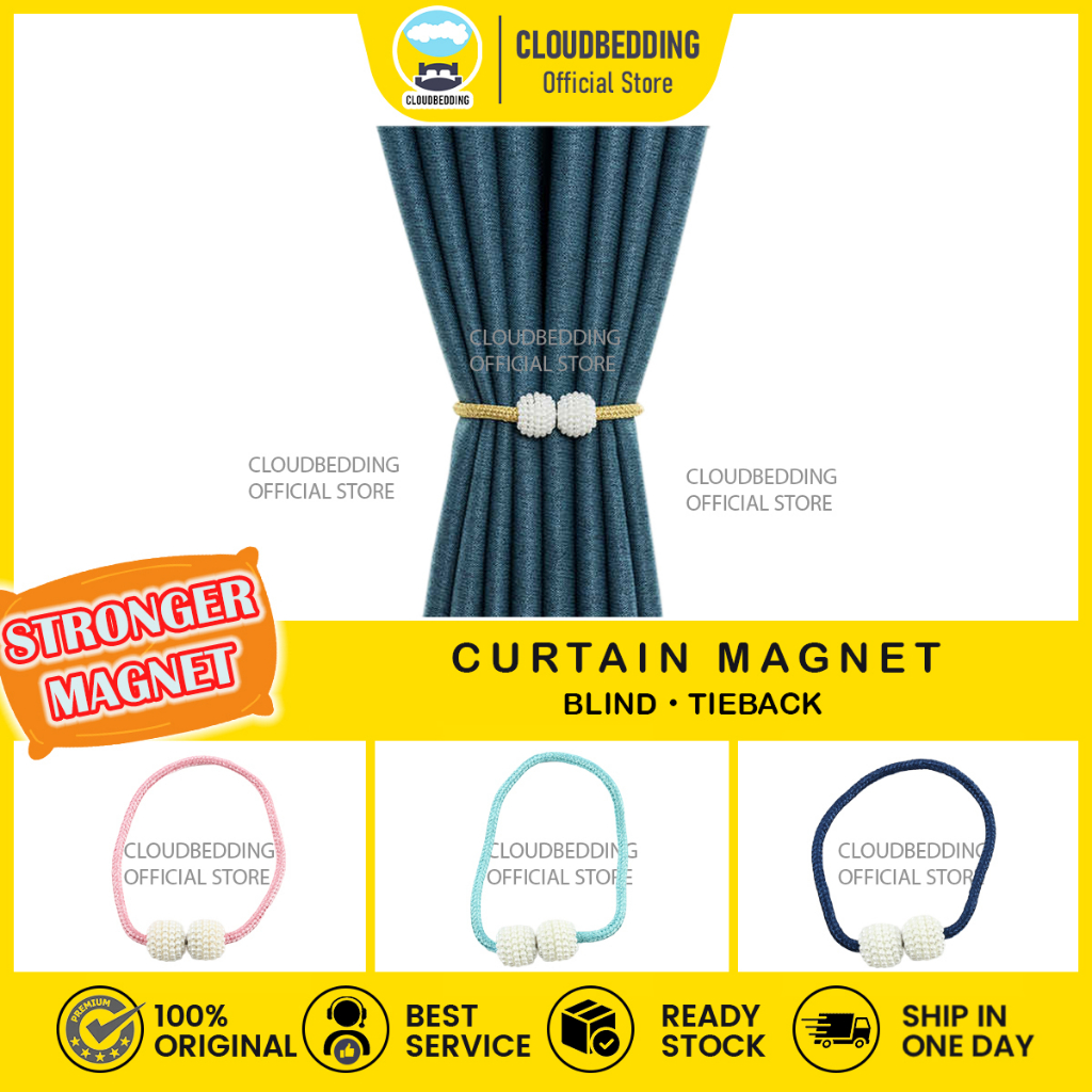 Magnetic Curtain Clip Tieback Rope Pearl Ball Buckle Holder Pengikat ...
