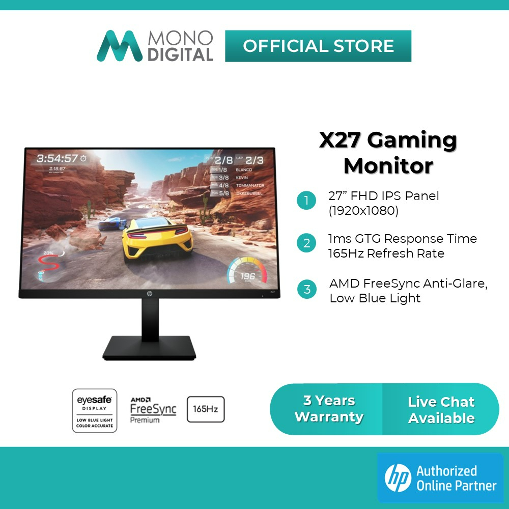 HP X27 FHD Gaming Monitor - AMD FreeSync, IPS FHD, 165Hz Refresh Rate ...