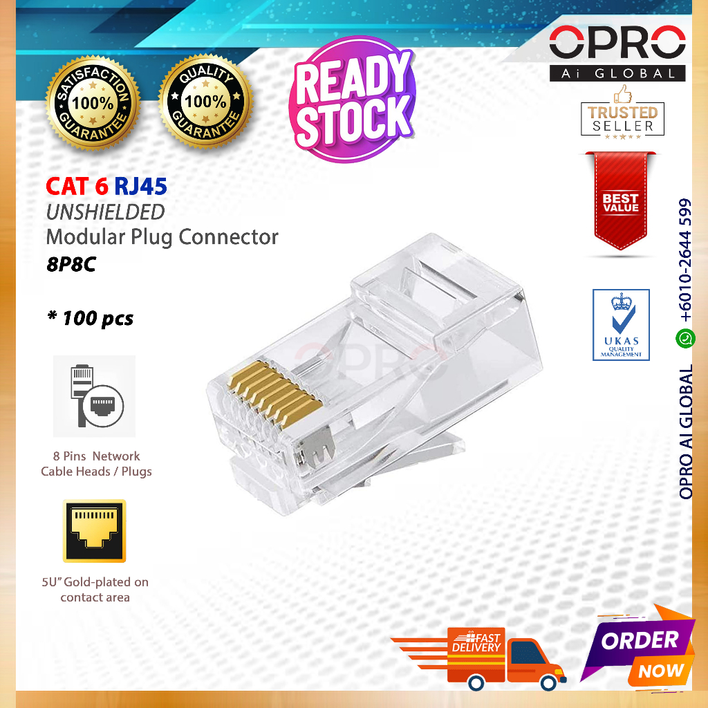 RJ45 Cat6 Modular Plug (100pcs / pack) | Shopee Malaysia