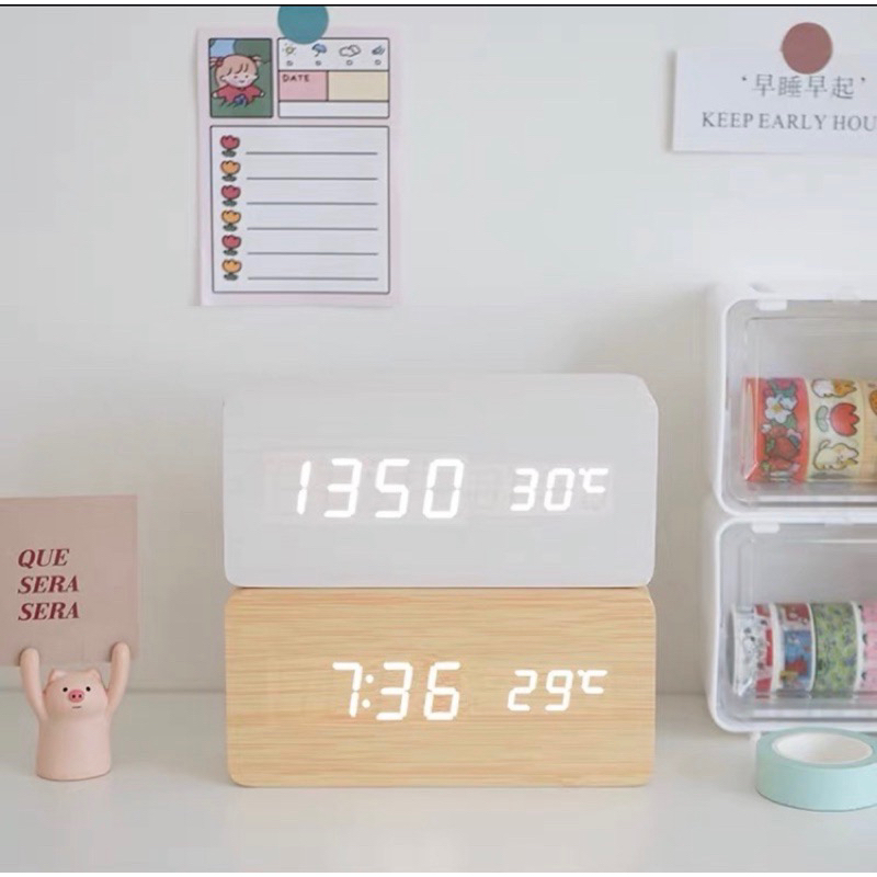 🔥Ready Stock🔥TikTok Viral😍Digital Wooden Led Clock , Alarm , Sound ...