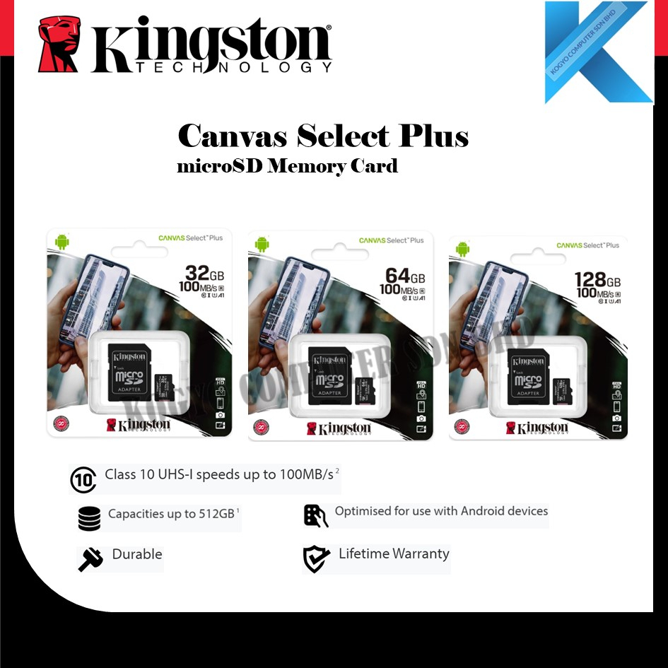 Kingston Canvas Select Plus MicroSD 100MB/s Class 10 UHS-I Card SDCS2 Memory Card ( 32GB / 64GB ...