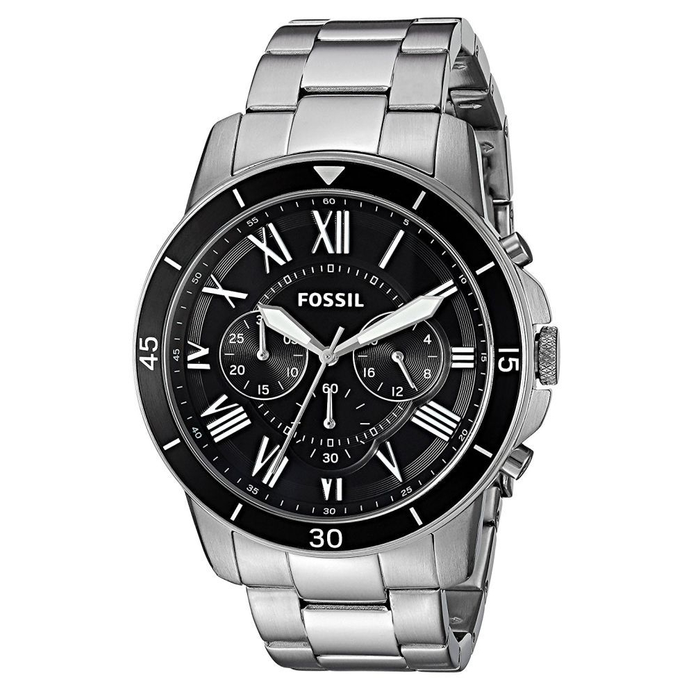 Authentic Fossil Men Grant Sport Black Dial Silver Stainless Steel ...