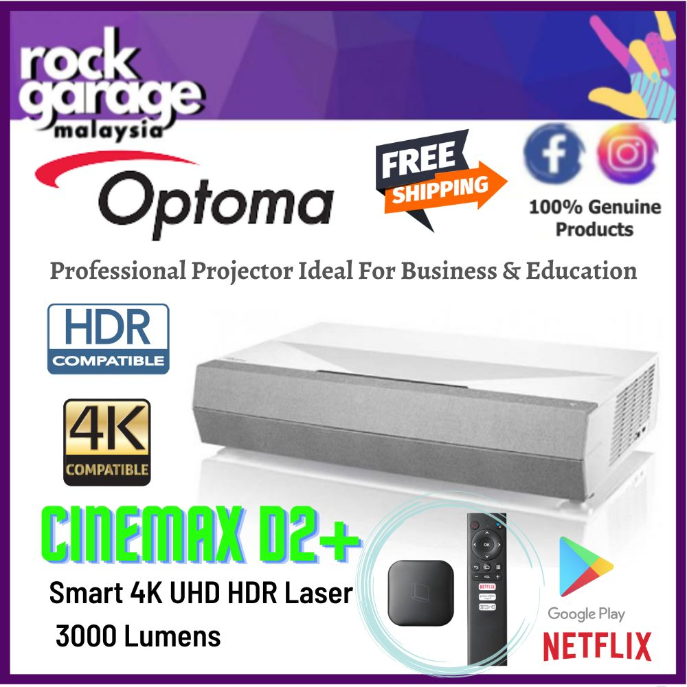 Optoma CinemaX D2+ Smart Black True 4K UHD Laser Projector With Android ...
