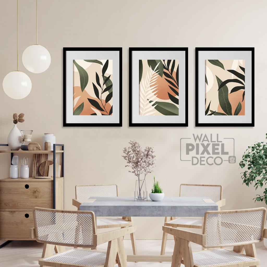 Frame Home Decor 3in1 Dining Poster Earth Tone Green Leaves Hiasan ...