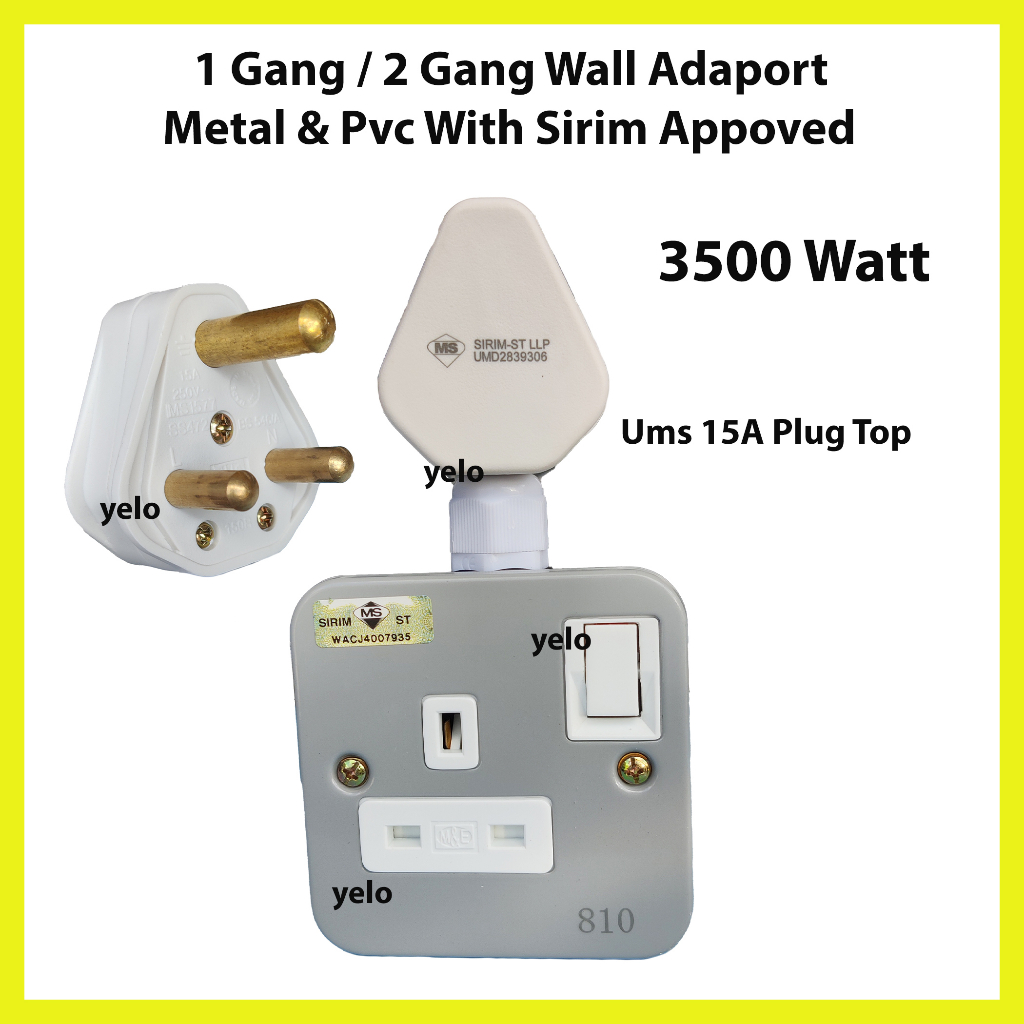 1 Gang 2 Gang Wall Socket T-Adaport Wall Socket 15Amp Heavy Duty Sirim ...