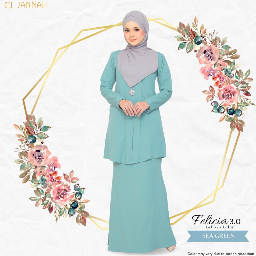 Kebaya Labuh FELICIA 3.0 Sea Green Sopan Muslimah Exclusive Nursing ...