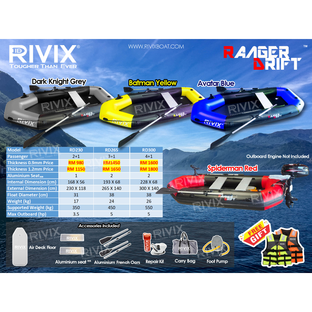 🔥Ready Stock🔥RIVIX Ranger Drift RD Fishing Inflatable Boat 0.9mm ...
