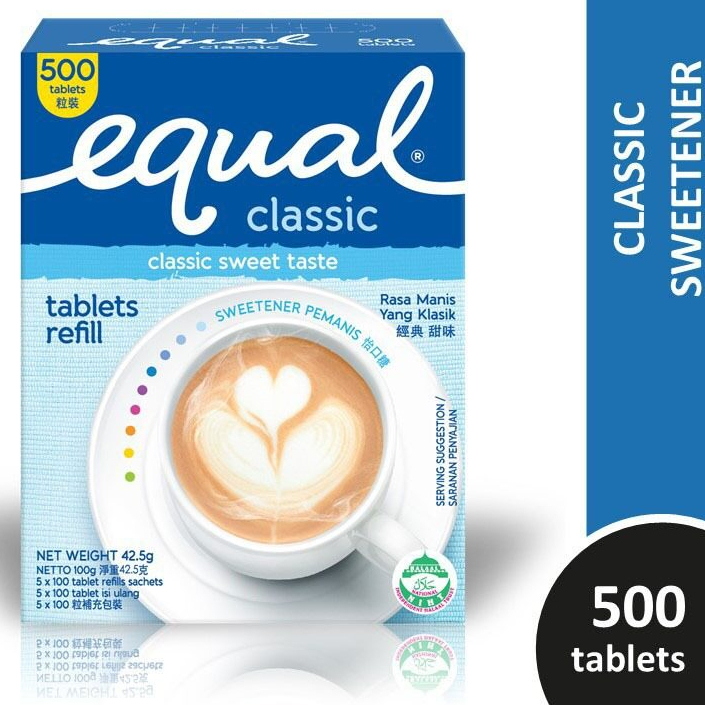 Equal Classic Sweetener 500 Tablets, Refill 42.5g (Assorted) | Shopee ...