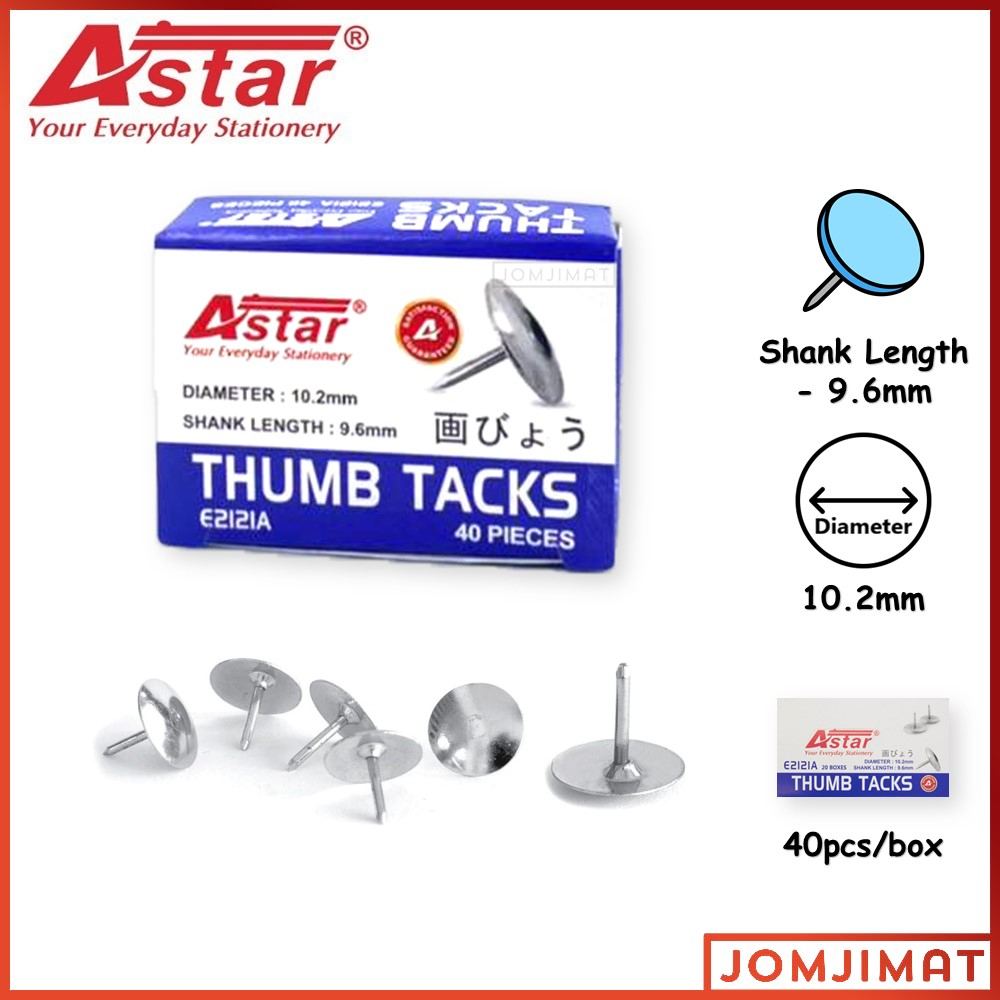 Astar Thumb Tacks Length 9.6mm (Short Leg) 40pcs/box E2121A / Push Pin ...