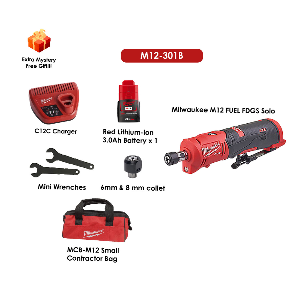 MILWAUKEE M12 FDGS FUEL 6.35mm Straight Die Grinder Alat Pengisar ...