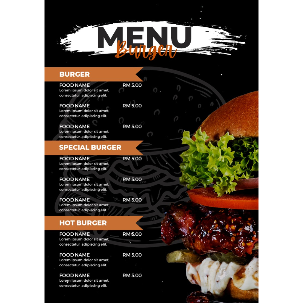 MENU LIST TEMPLATE [EDITABLE] Black Modern Burger Menu | Shopee Malaysia