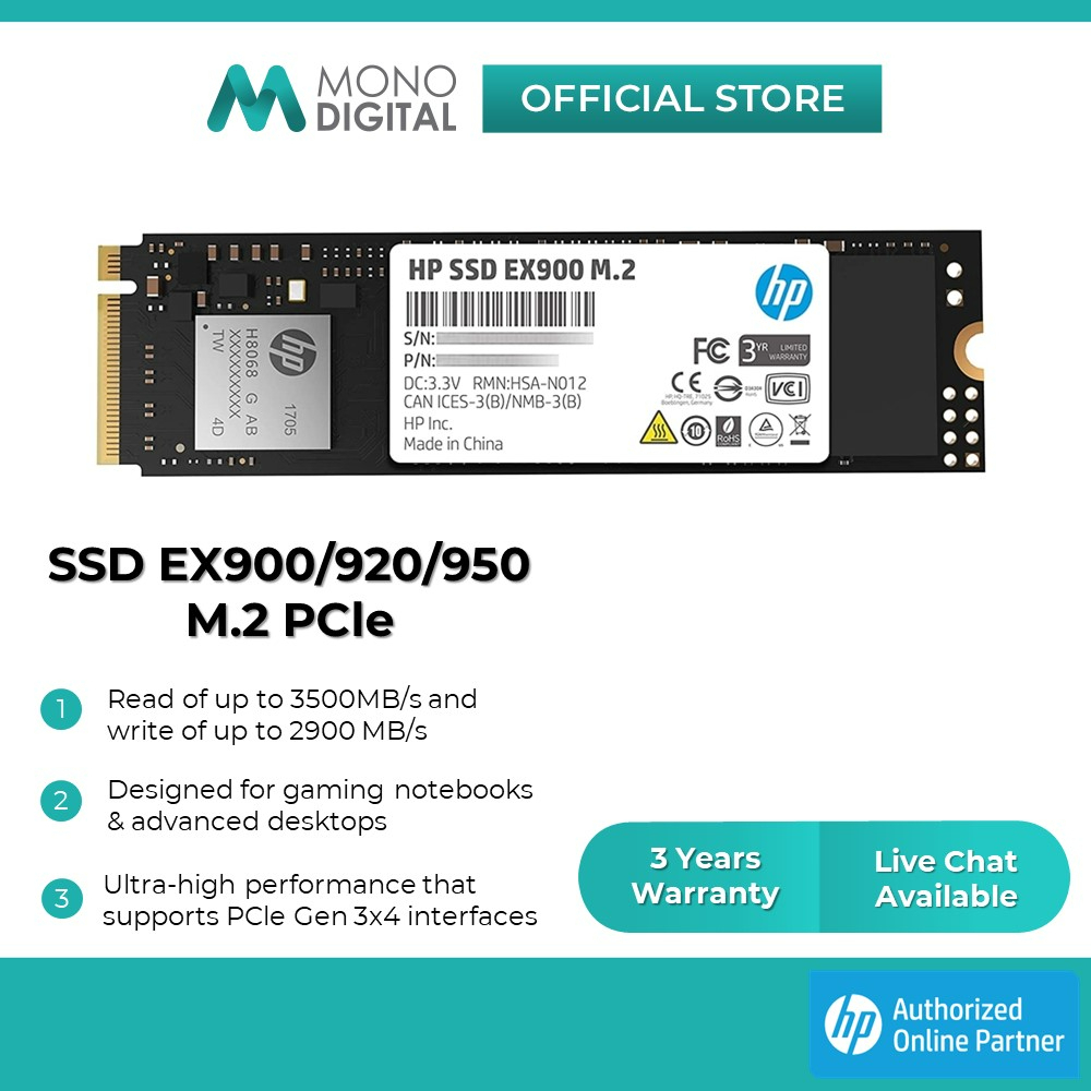 HP SSD EX900/ EX920/ EX950 M.2 PCIe NVMe- 3D TLC Internal SSD (250GB ...
